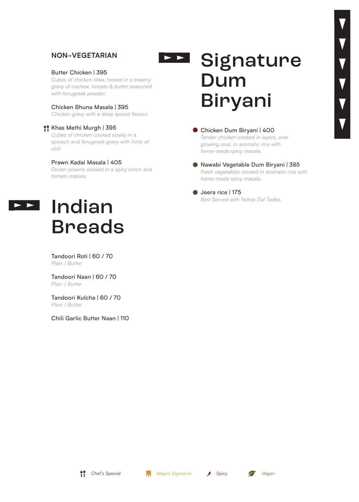 Menu at Maya Bangalore, Bengaluru