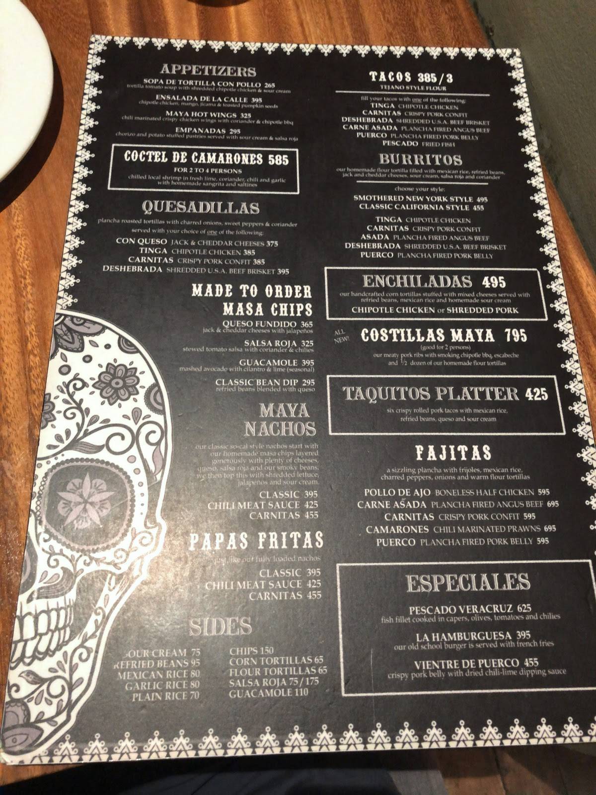 Menu at Maya Mexican Restaurant, Cebu City, Crossroads Mall
