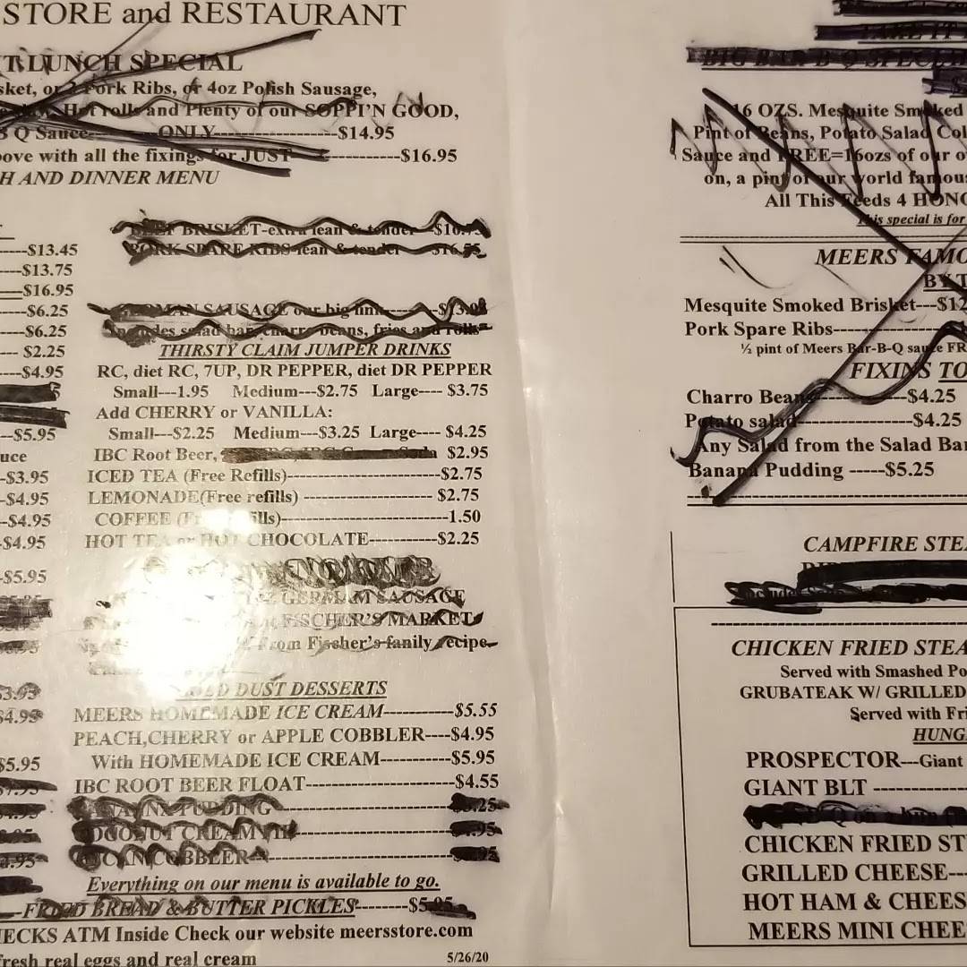 Menu at Meers Store and Restaurant, Meers
