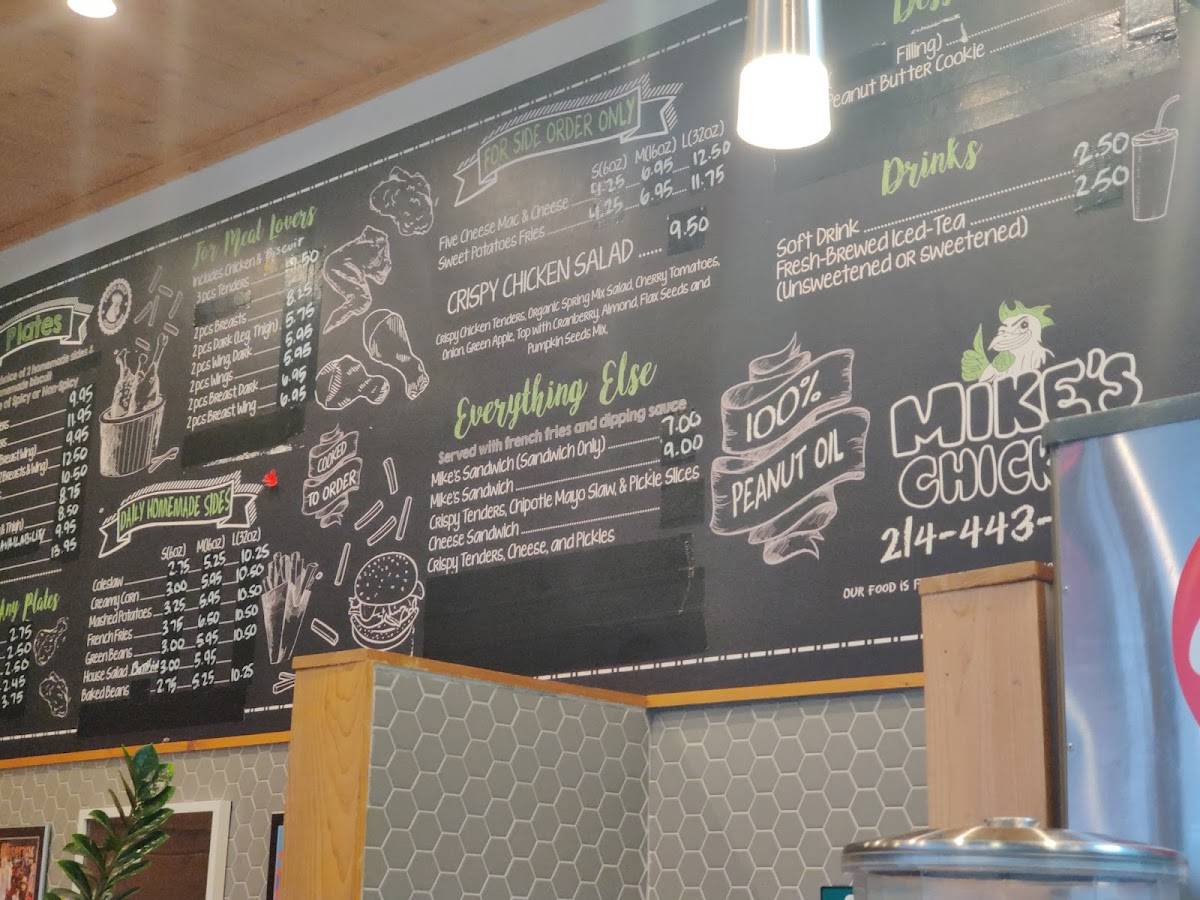 Menu at Mike's Chicken restaurant, Dallas, Maple Ave