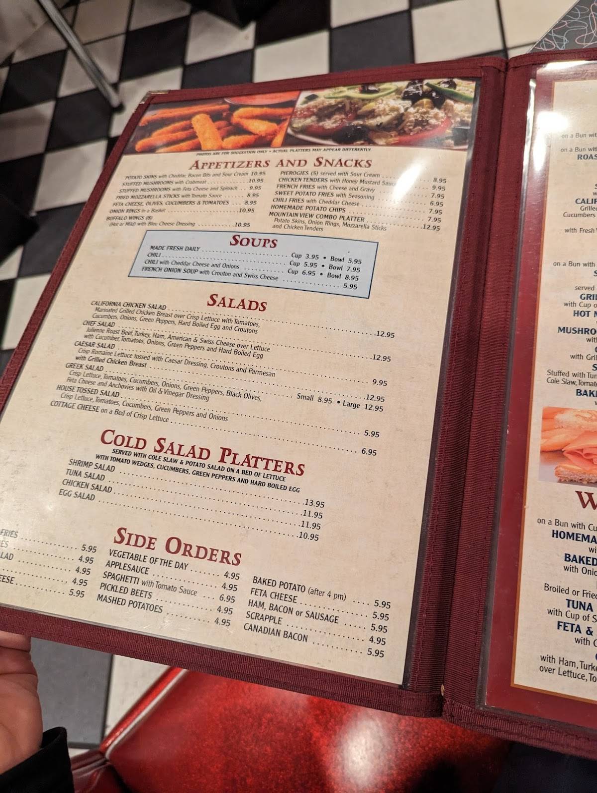 Menu at Mountain View Diner fast food, Frederick