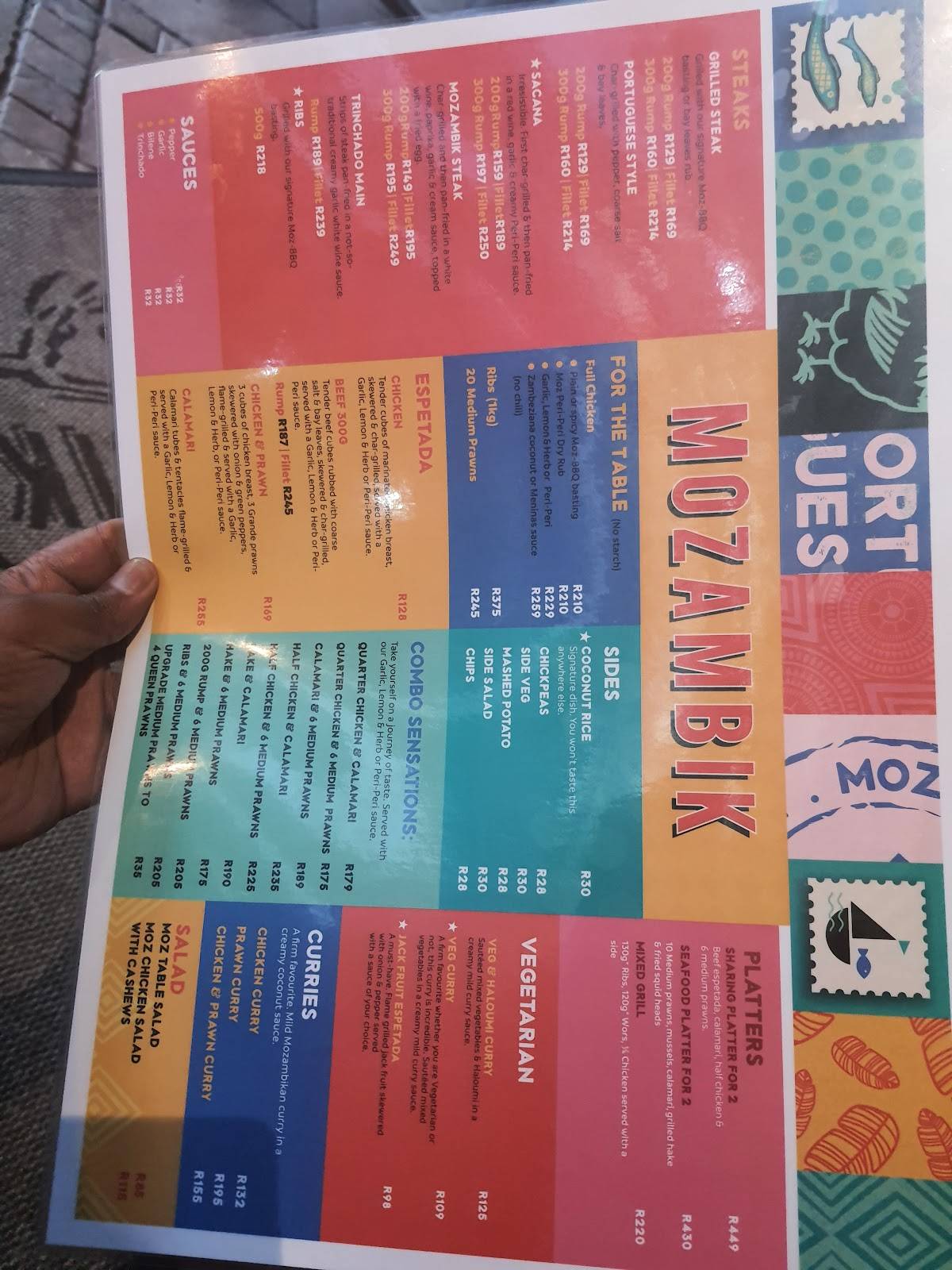 Menu at Mozambik Linksfield restaurant, Johannesburg, 110 Cnr of Club