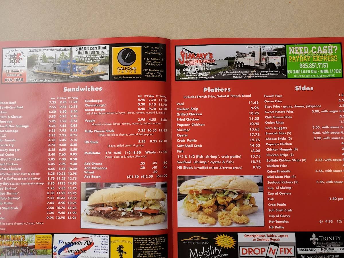 Menu at Mr. Po-Boy fast food, Houma, 860 Grand Caillou Rd