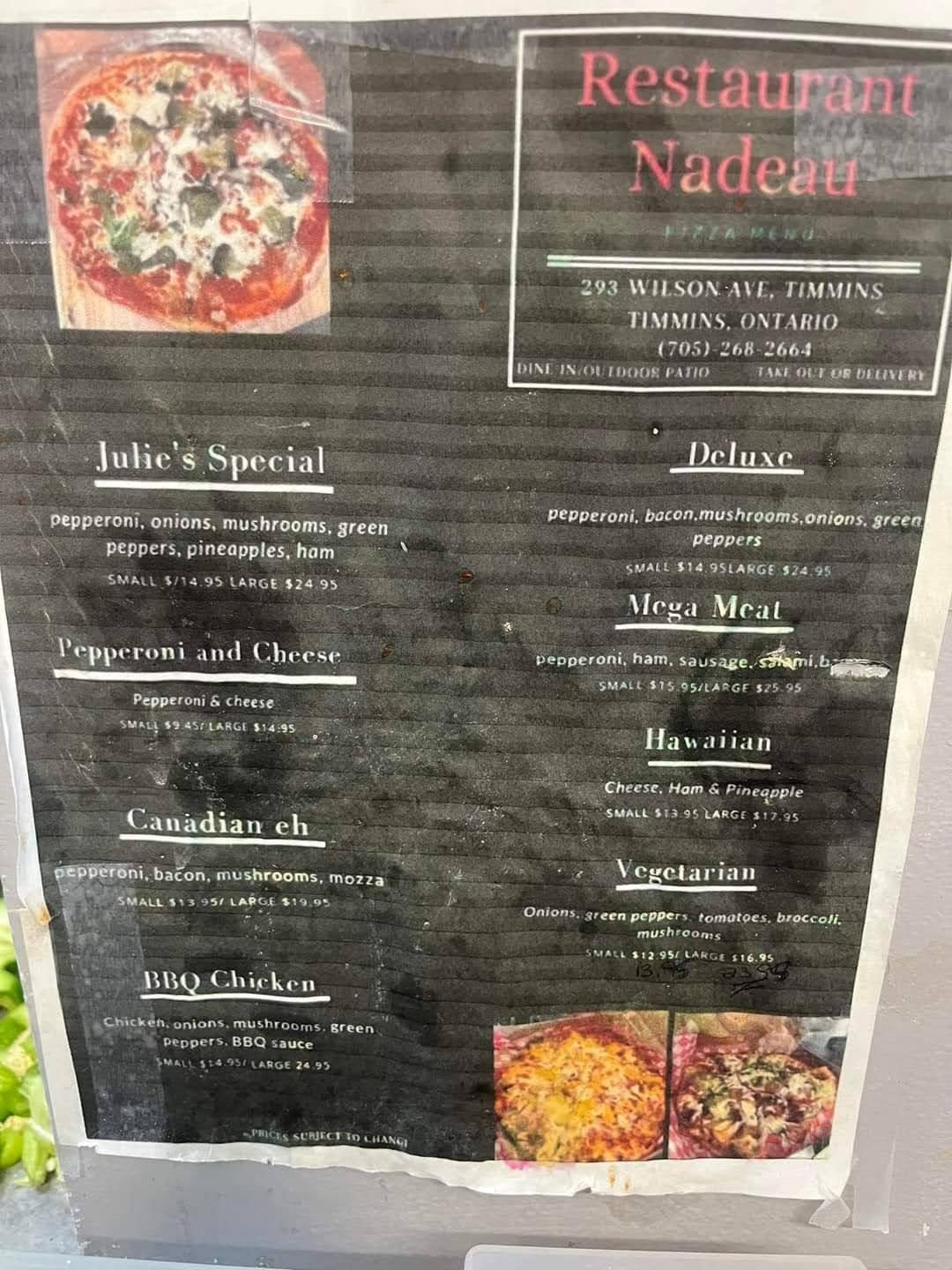 Menu at Restaurant Nadeau Dine In -Delivery And Take Out, Timmins