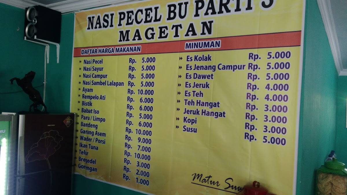 Menu at Nasi Pecel Bu Parti 3 Magetan restaurant, Purwodadi