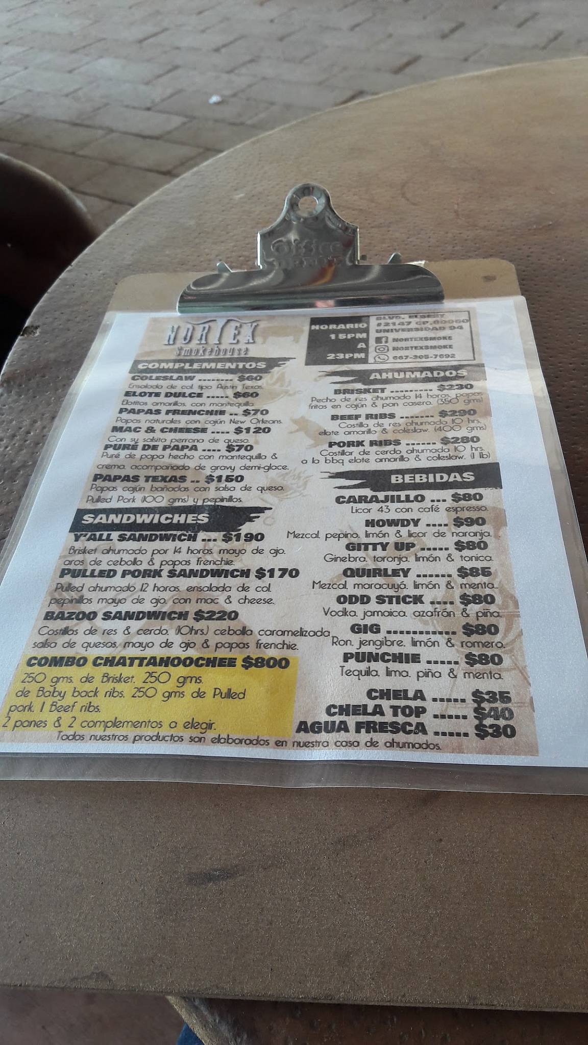 Carta del restaurante Nortex smokehouse, Culiacán Rosales