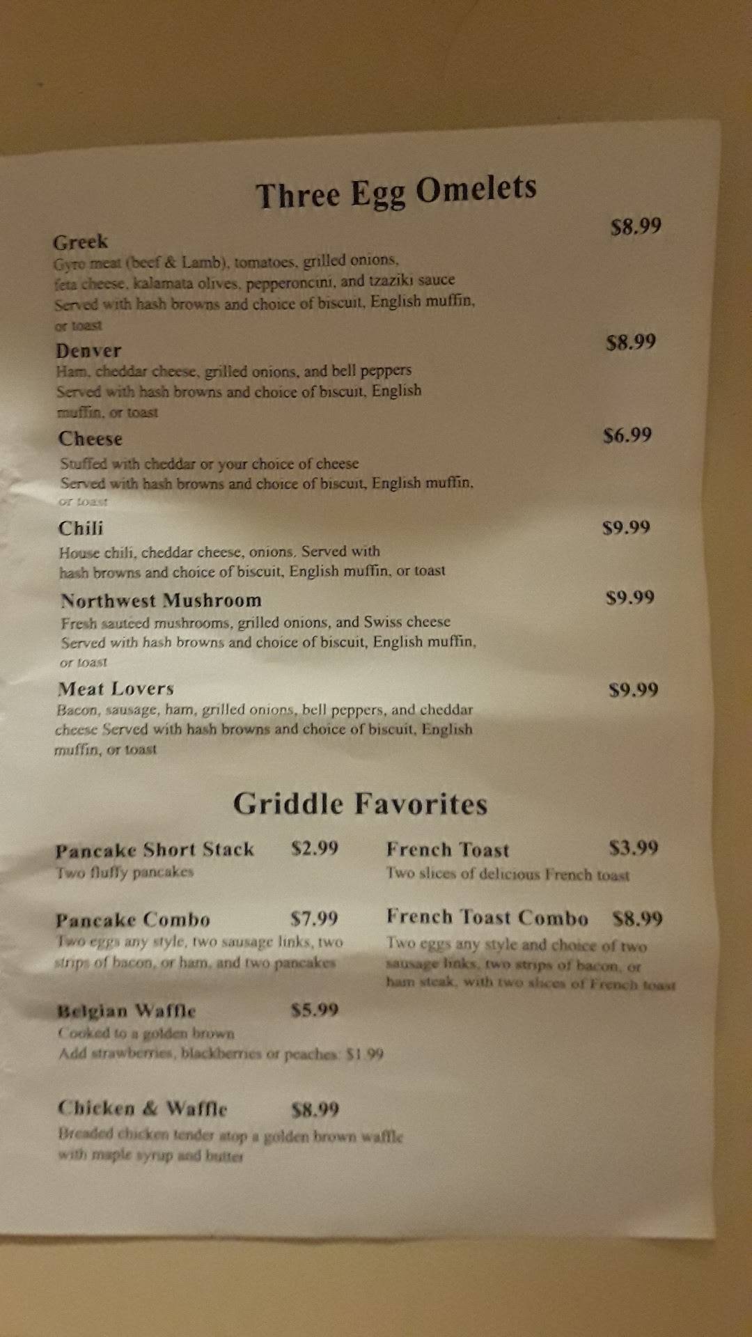 Menu at Old Town Burger & Breakfast restaurant, Battle Ground