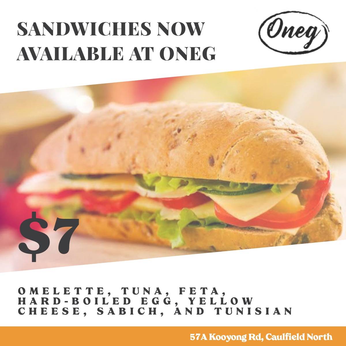 Menu at Oneg restaurant, Caulfield North
