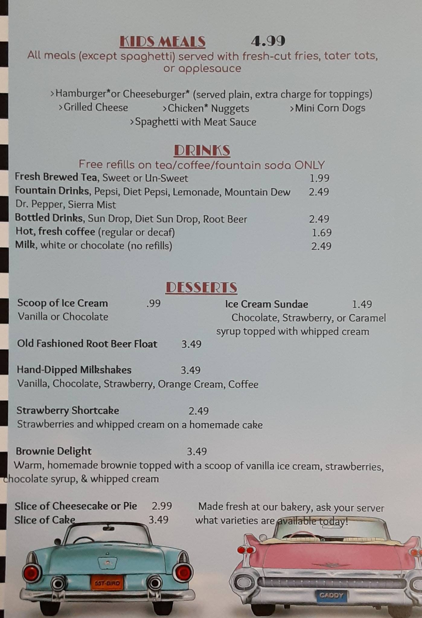 Menu at Our Place Diner restaurant, Fayetteville, 5 W Prospect Rd