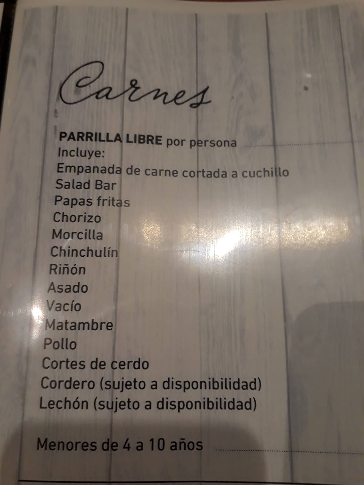 Carta del restaurante PARILLA DON FELIPE, Bahía Blanca