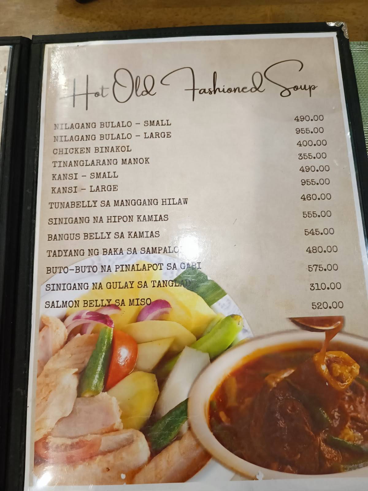 Menu at Pamana Restaurant - Tagaytay, Tagaytay