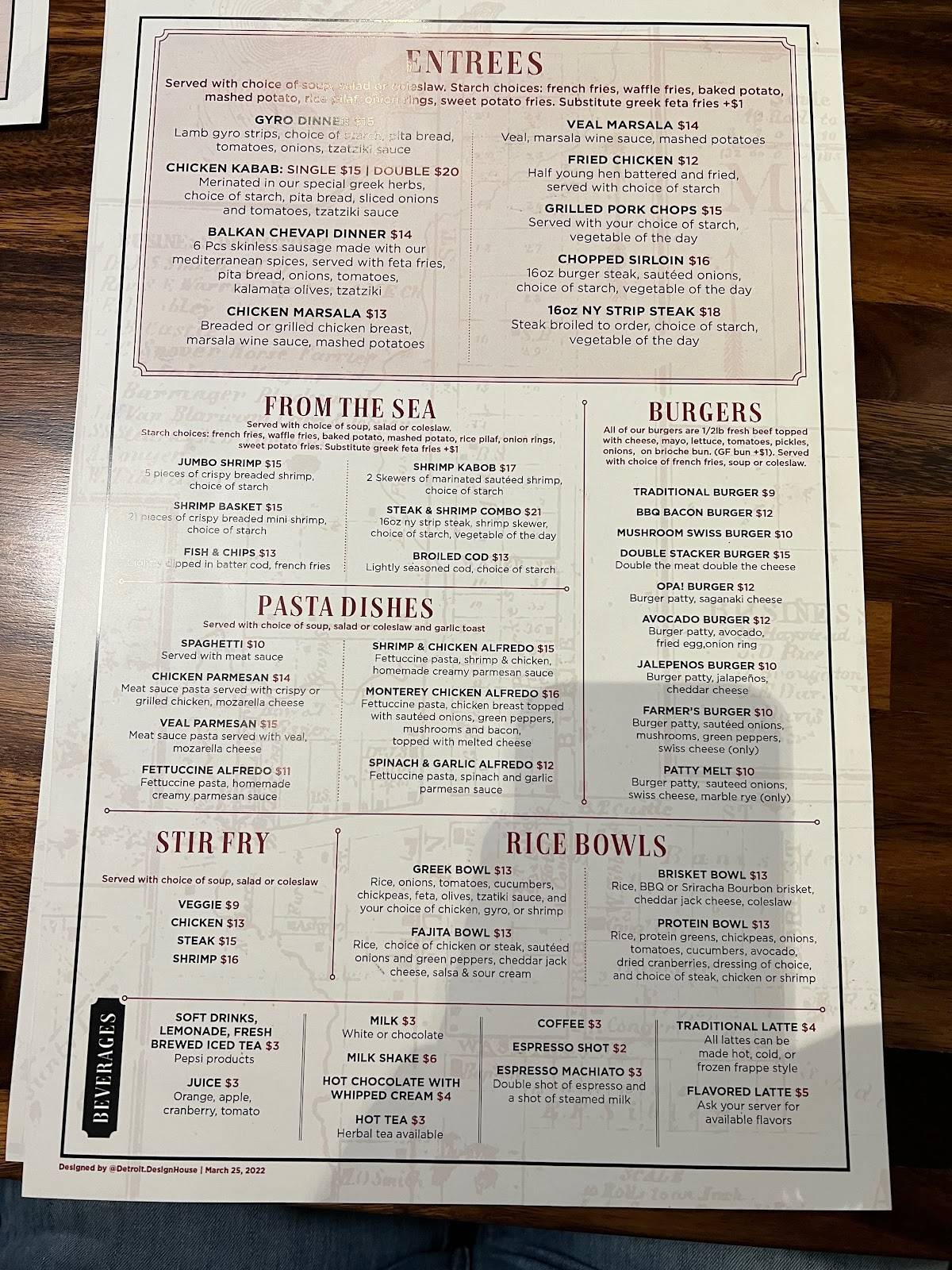 Menu at Papa's Restaurant, Armada