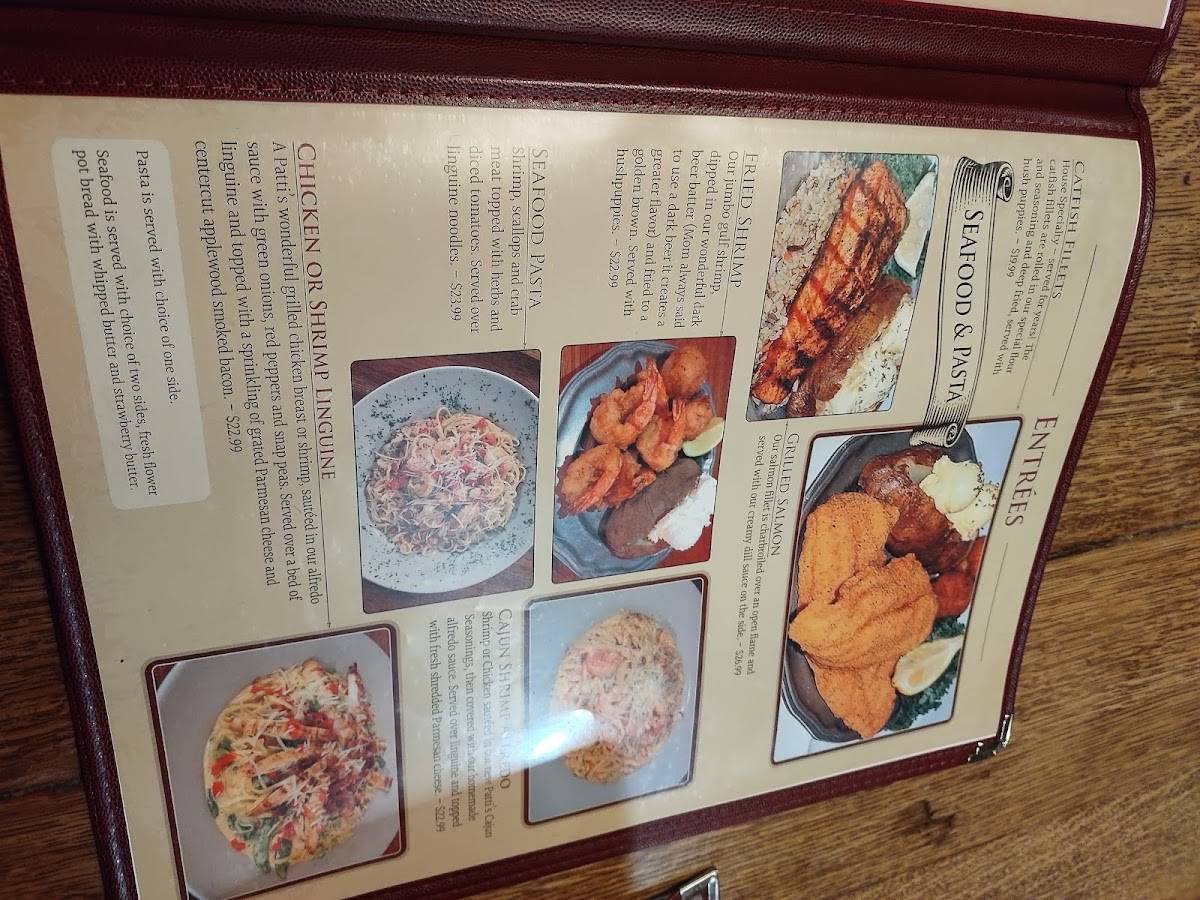 Menu at Patti's 1880's Settlement restaurant, Grand Rivers