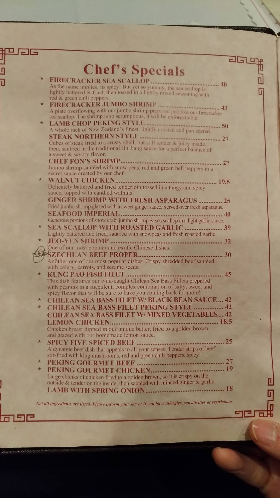 Menu at Peking Gourmet Inn restaurant, Falls Church