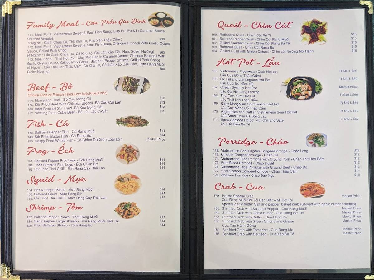 Menu at Pho Ong Gia Cali restaurant, Wichita