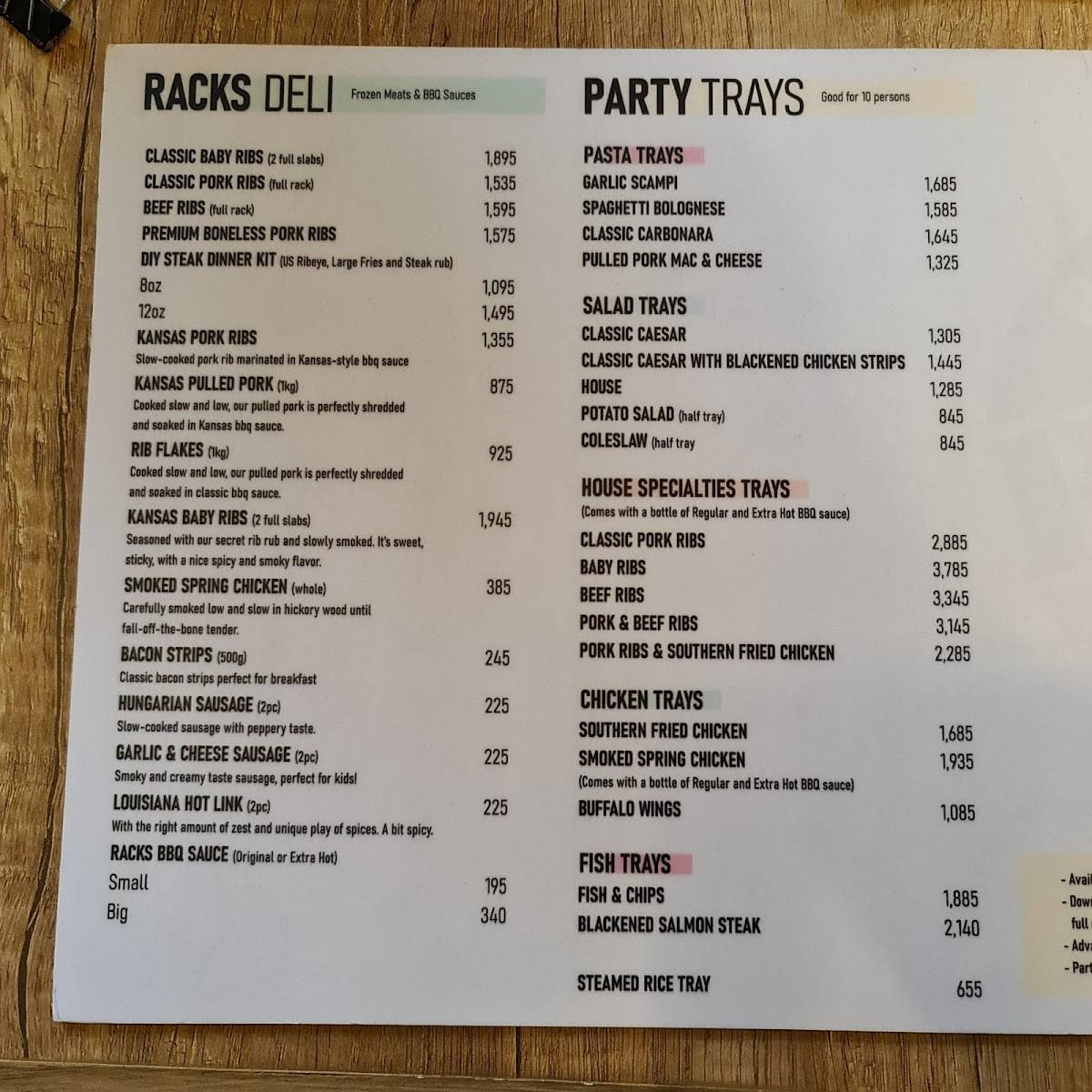 Menu at Racks restaurant, Taguig, The Fort Strip