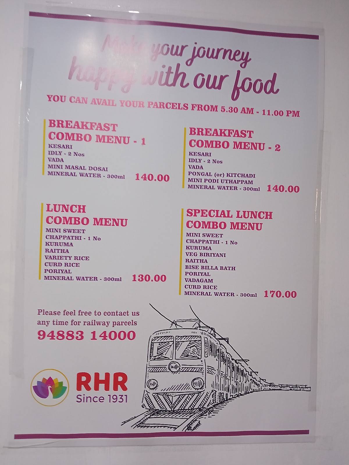 Menu at RHR Pure Veg Restaurant, Coimbatore, RHR Buildings