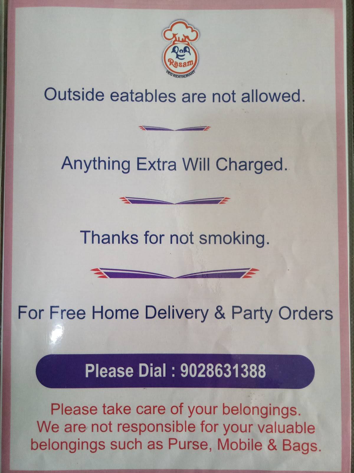 Menu at Rasam Restaurant, Palghar