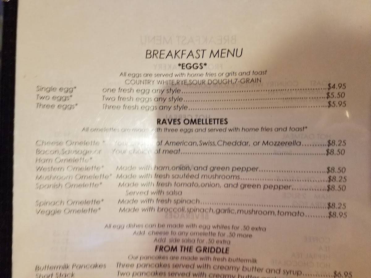 Menu at Raves Restaurant, Surfside Beach