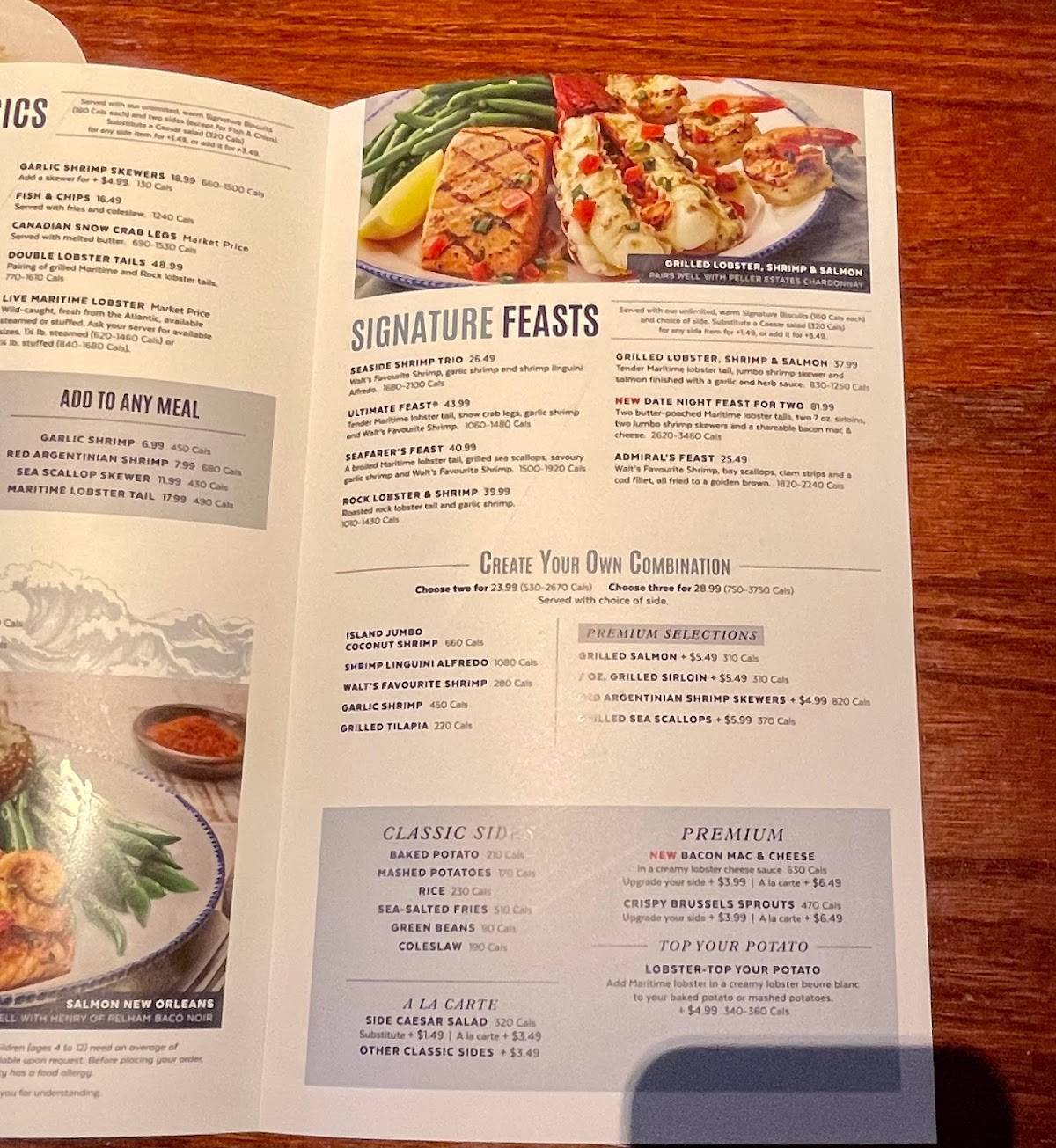 Menu at Red Lobster restaurant, Calgary, Macleod Trail SW
