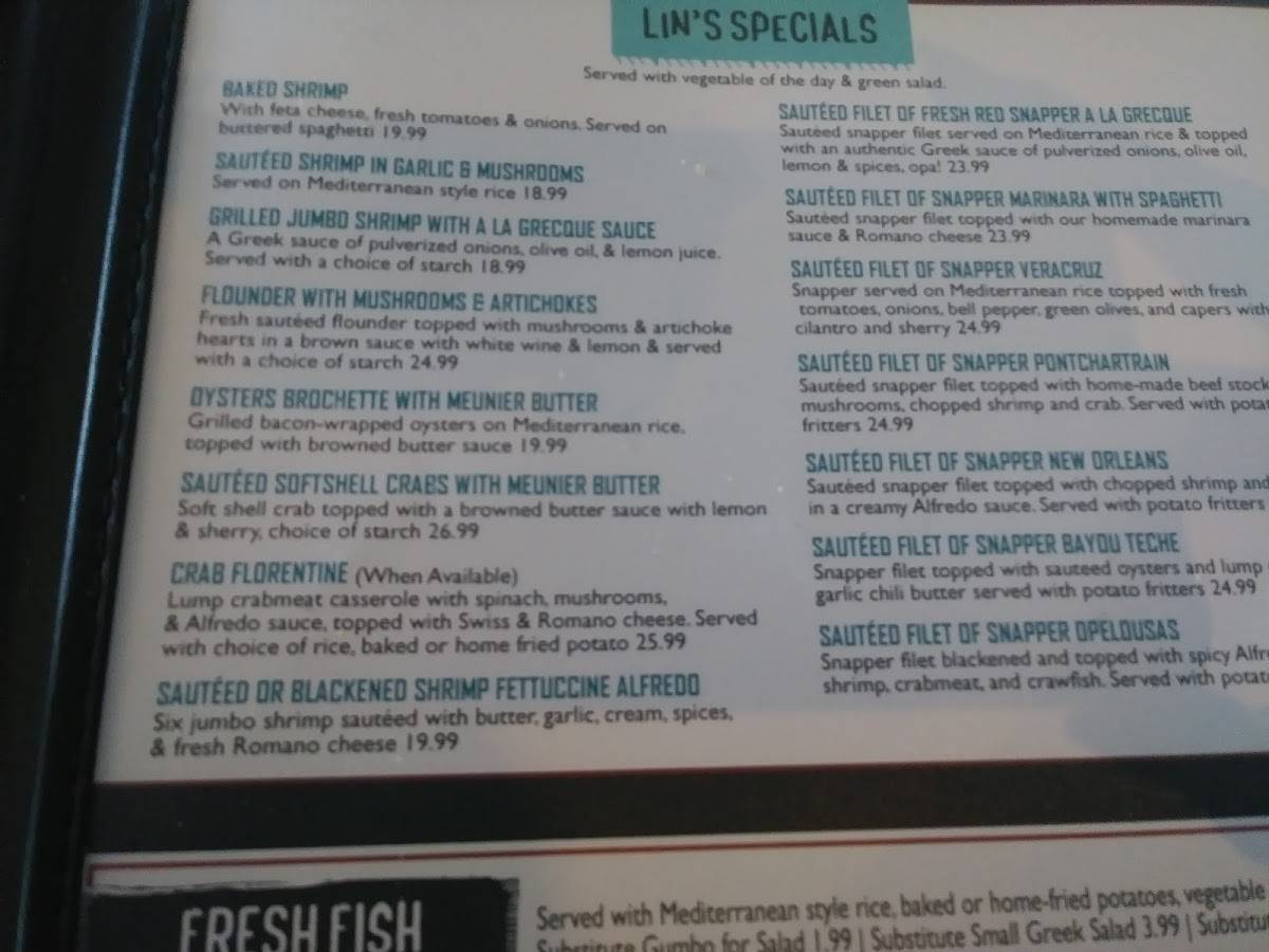 Menu at Red Snapper Inn restaurant, Surfside Beach
