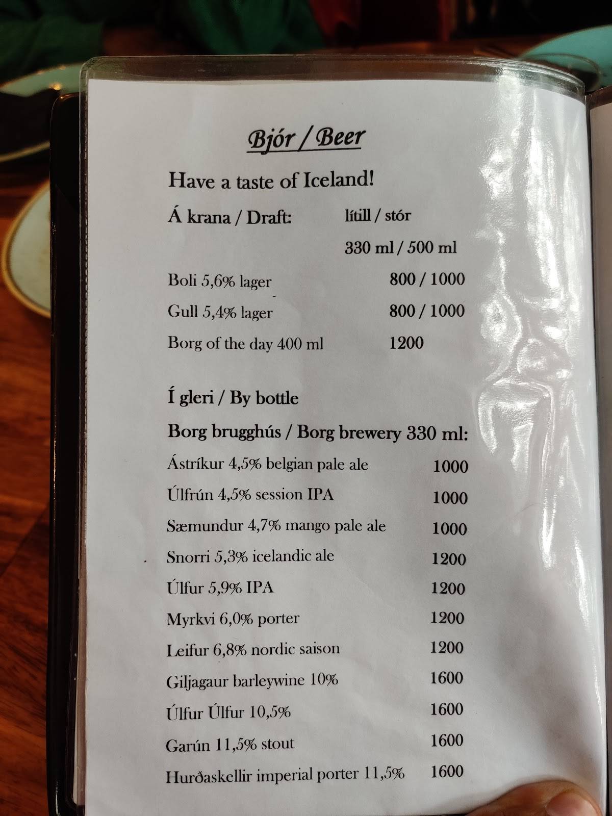 Menu at Restaurant Suður-Vík, Vik