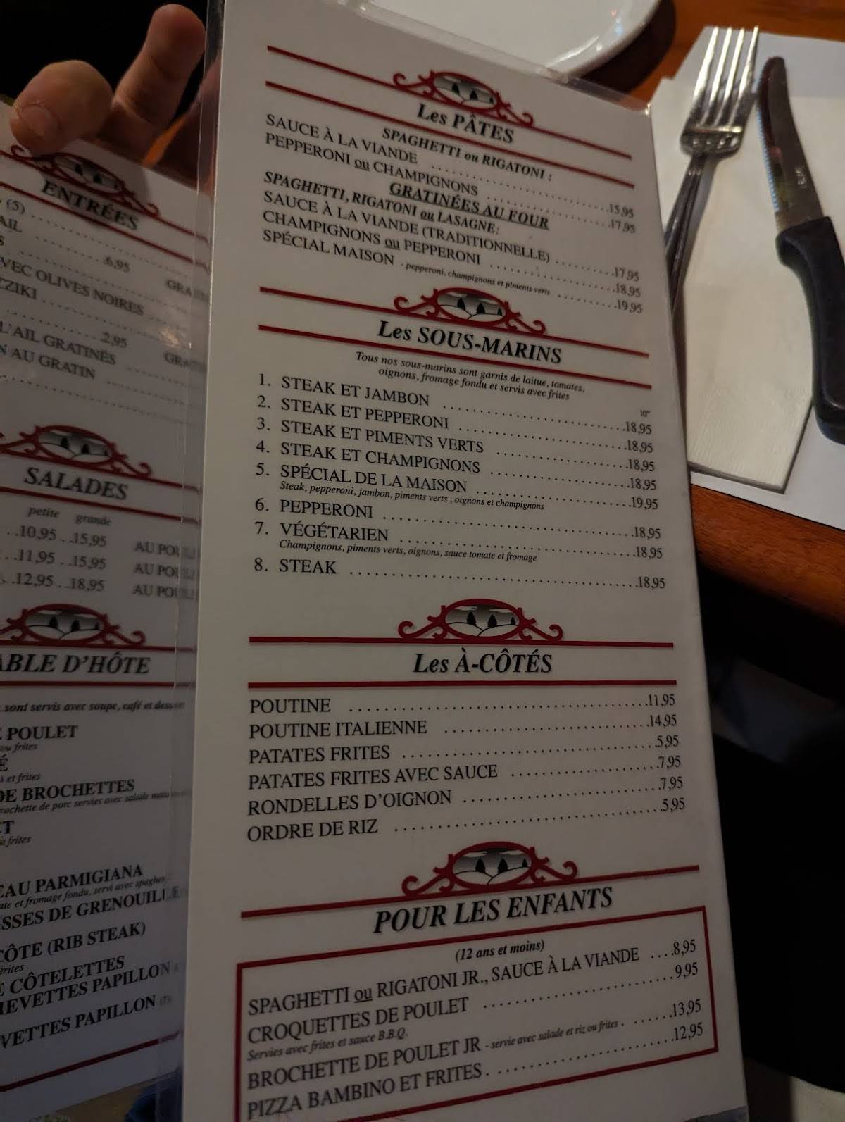 Menu au Restaurant le Villageois VAL-DAVID, Val-David