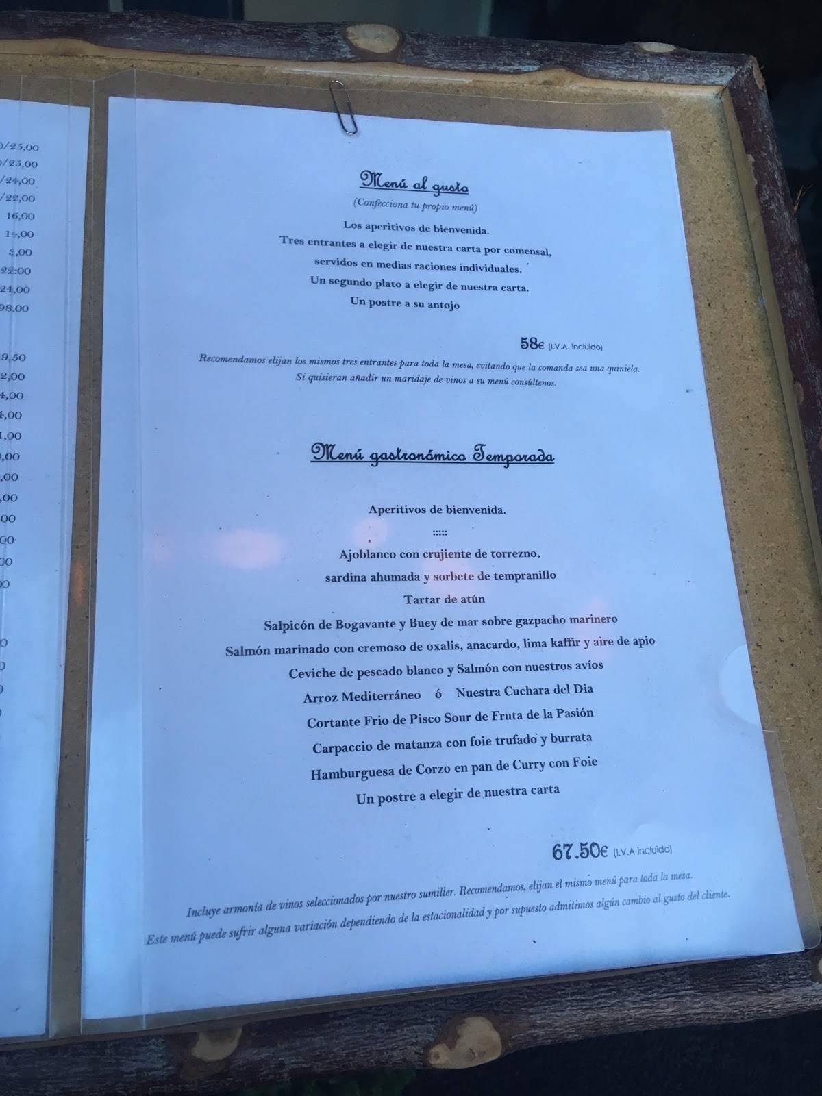 Carta de Restaurante Amparito Roca, Madrid, Calle Juan Bravo