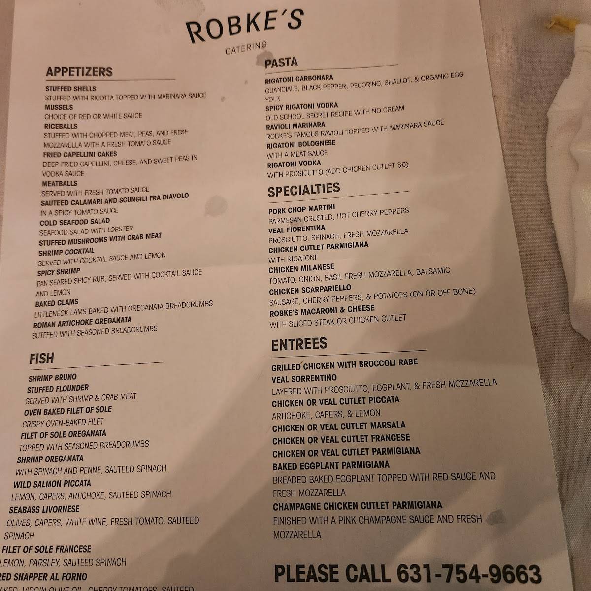 Menu at Robke's Northport restaurant, Northport