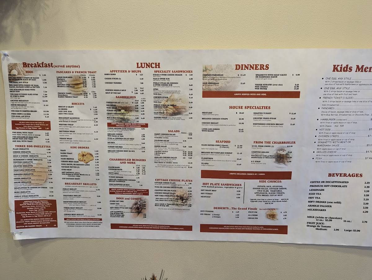 Menu at Saline Inn restaurant, Saline