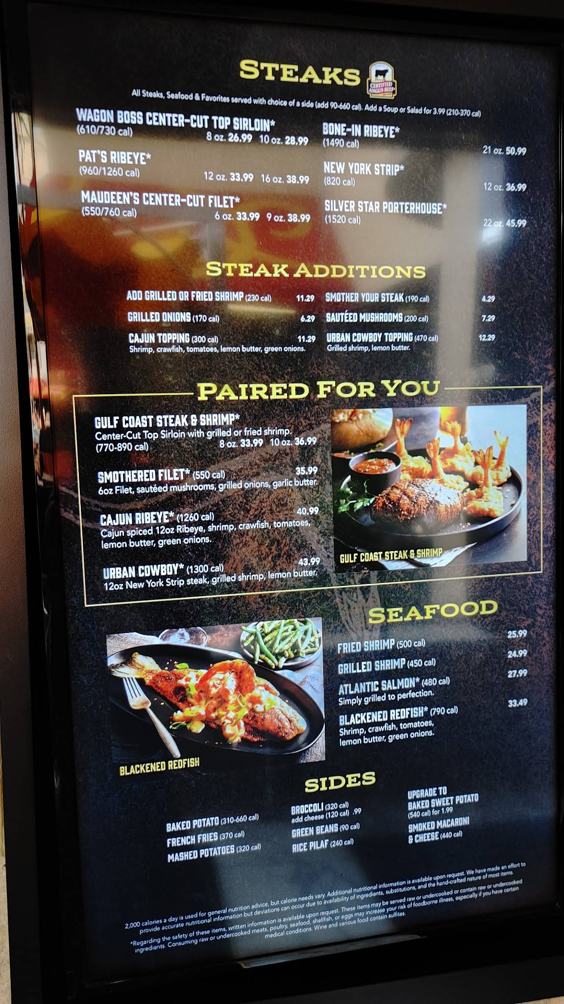 Menu at Saltgrass Steak House restaurant, Las Vegas