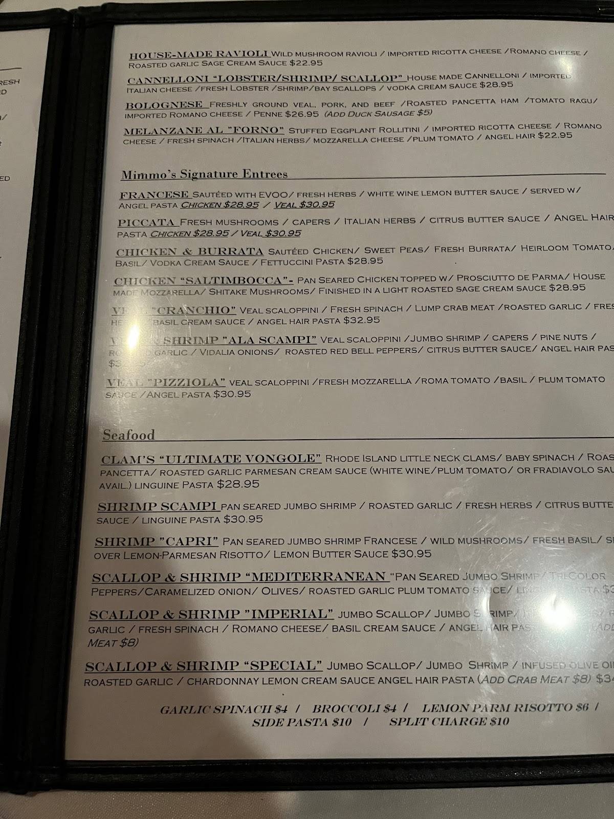 Menu at Scampi Grill restaurant, Vero Beach