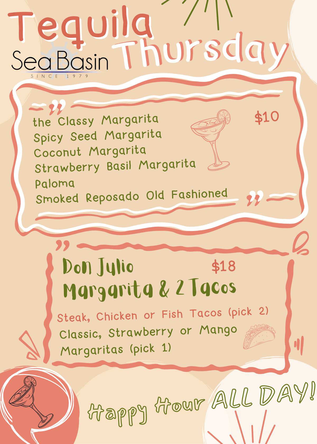 Menu at Sea Basin restaurant, Rocky Point