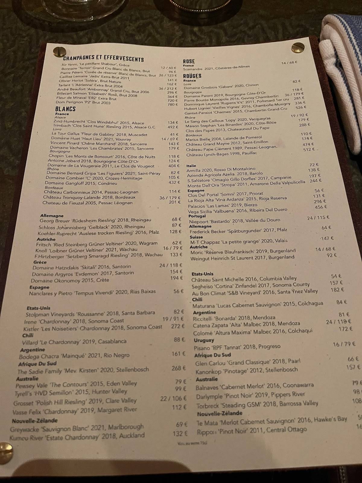 Menu at Shabour restaurant, Paris