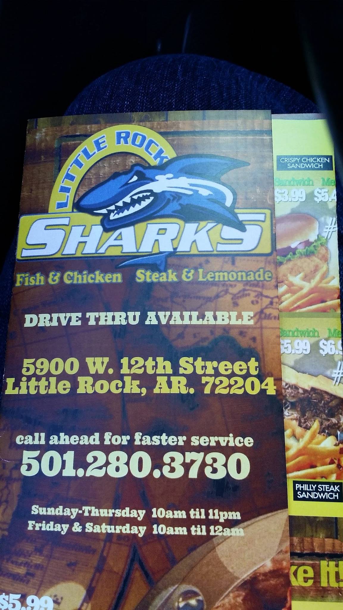 Menu at Shark’s Fish & Chicken on 12th and University restaurant ...