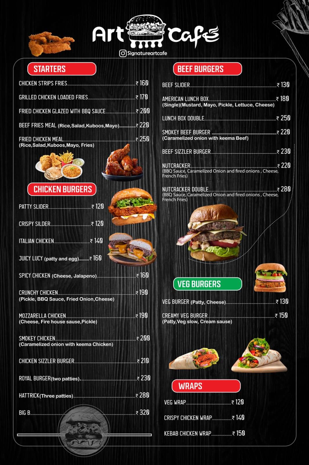Menu at Signature Art Cafe, Thrissur