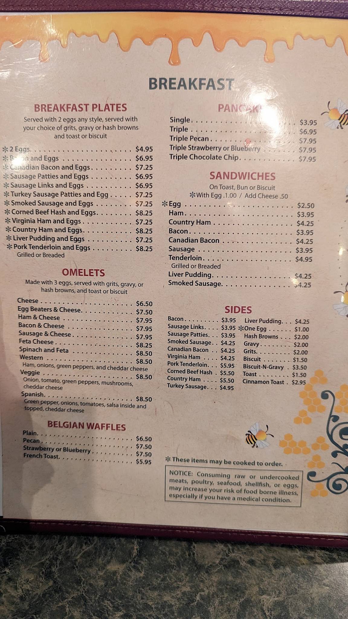 Menu at Silvia's Honey Tree restaurant, Winston-Salem