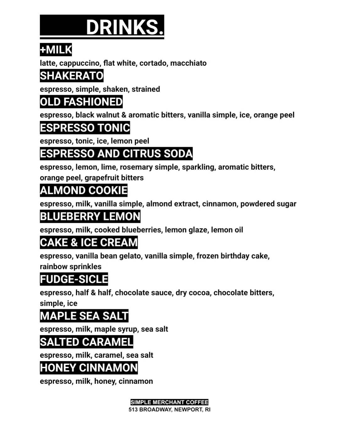 Menu at Simple Merchant Coffee restaurant, Newport