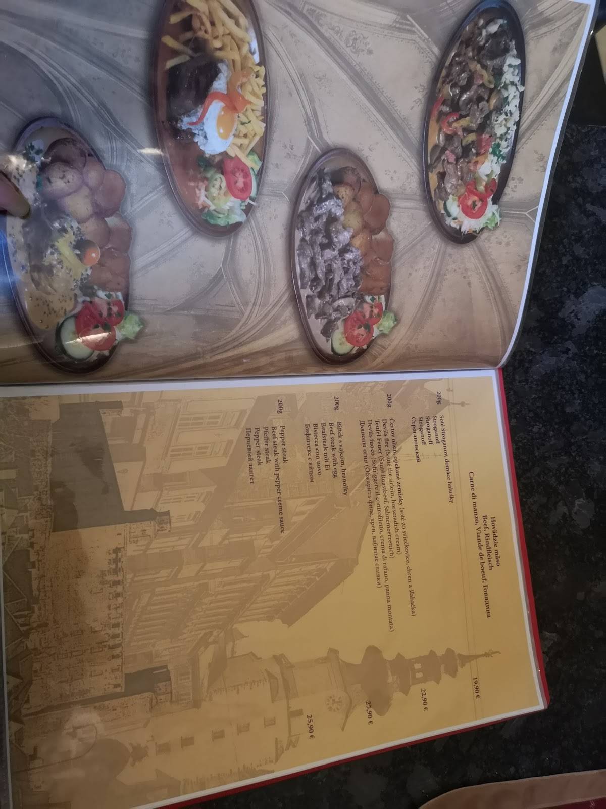 Speisekarte von Slovak restaurant, Bratislava