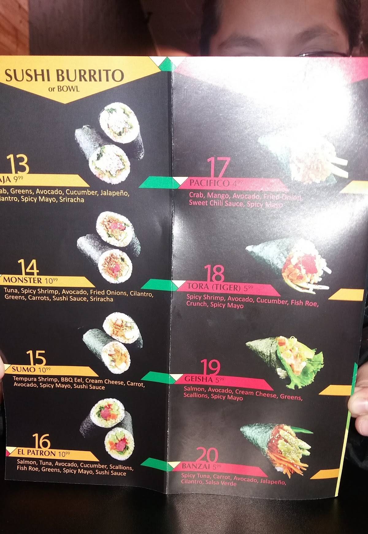 Menu at Sora Temakeria restaurant, Chicago