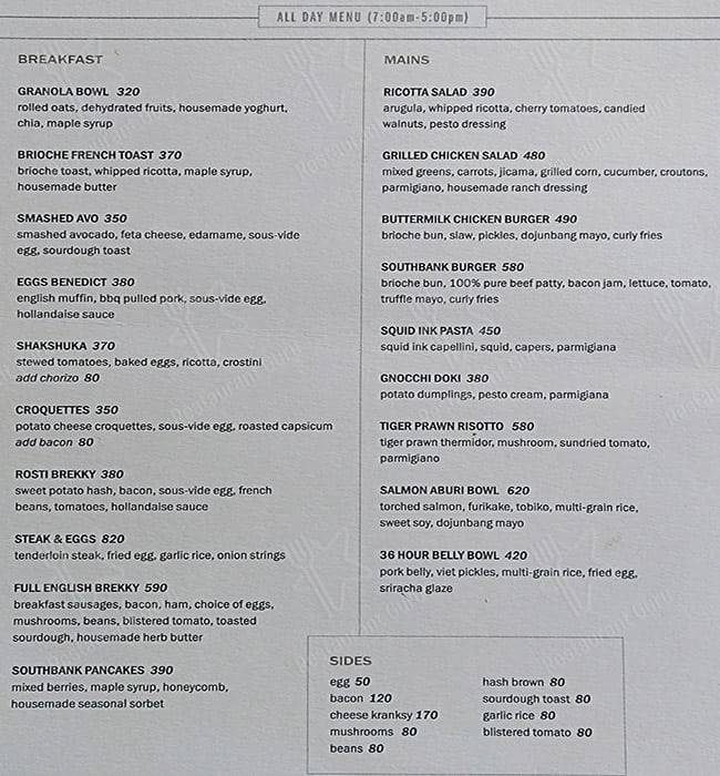 Menu at Southbank Cafe + Lounge, Muntinlupa