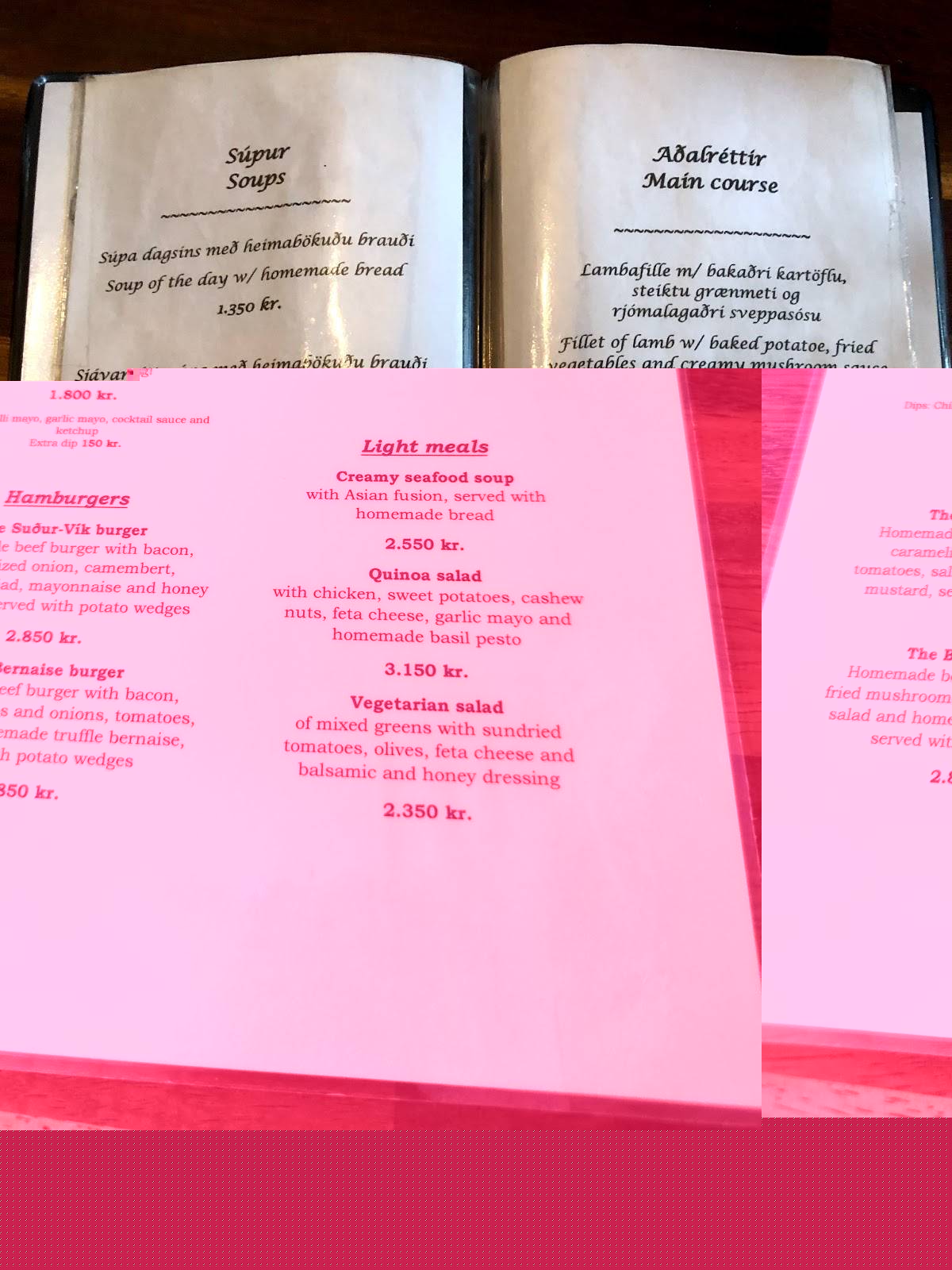Menu at Restaurant Suður-Vík, Vik
