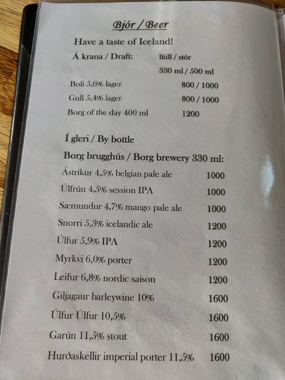 Menu at Restaurant Suður-Vík, Vik
