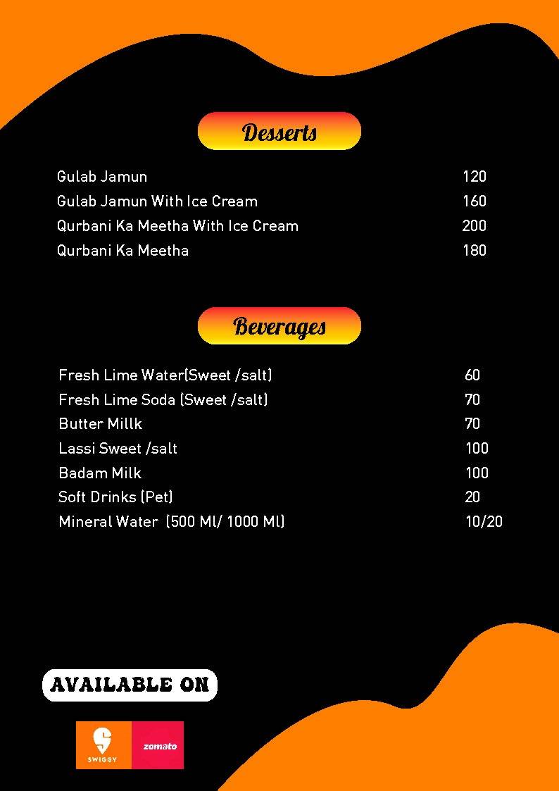 Menu at Supreeth Grand, Hyderabad