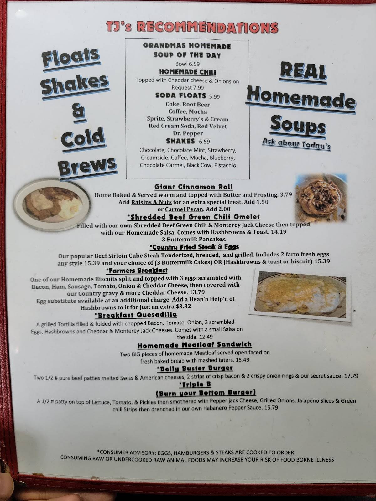 Menu at TJ's Homestyle Restaurant, Avondale, 310 N Dysart Rd