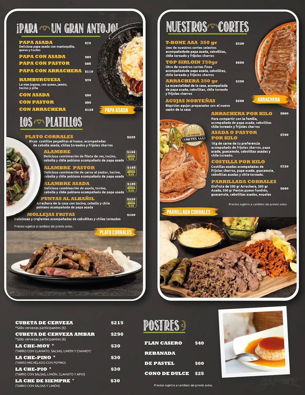 Carta del restaurante Tacos y Cortes Los Corrales Heroico, Durango, Av ...
