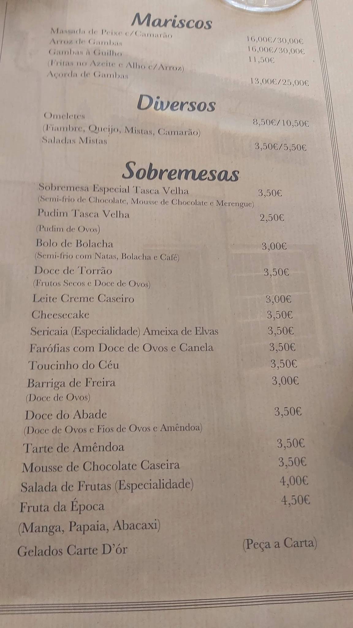 Menu at Tasca Velha restaurant, Alcabideche, Estrada Principal Da ...
