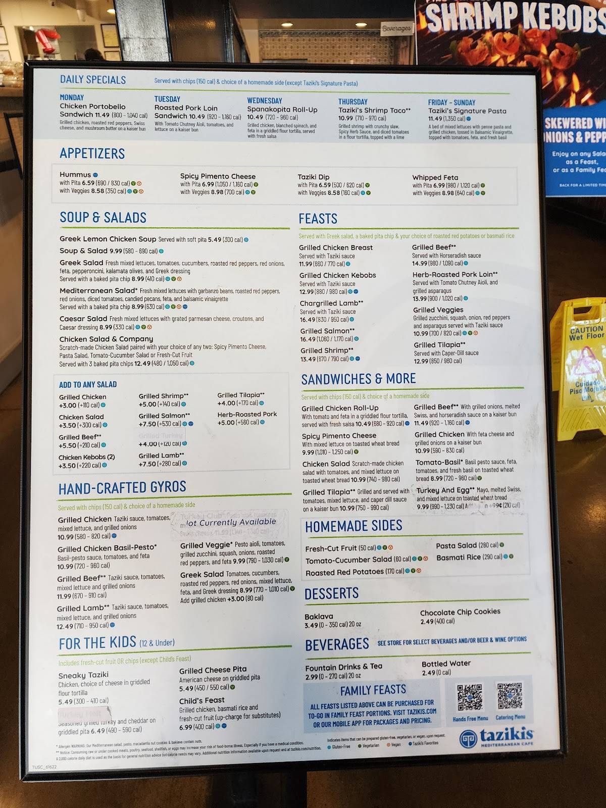 Menu at Taziki's Mediterranean Cafe - Tuscaloosa, Tuscaloosa