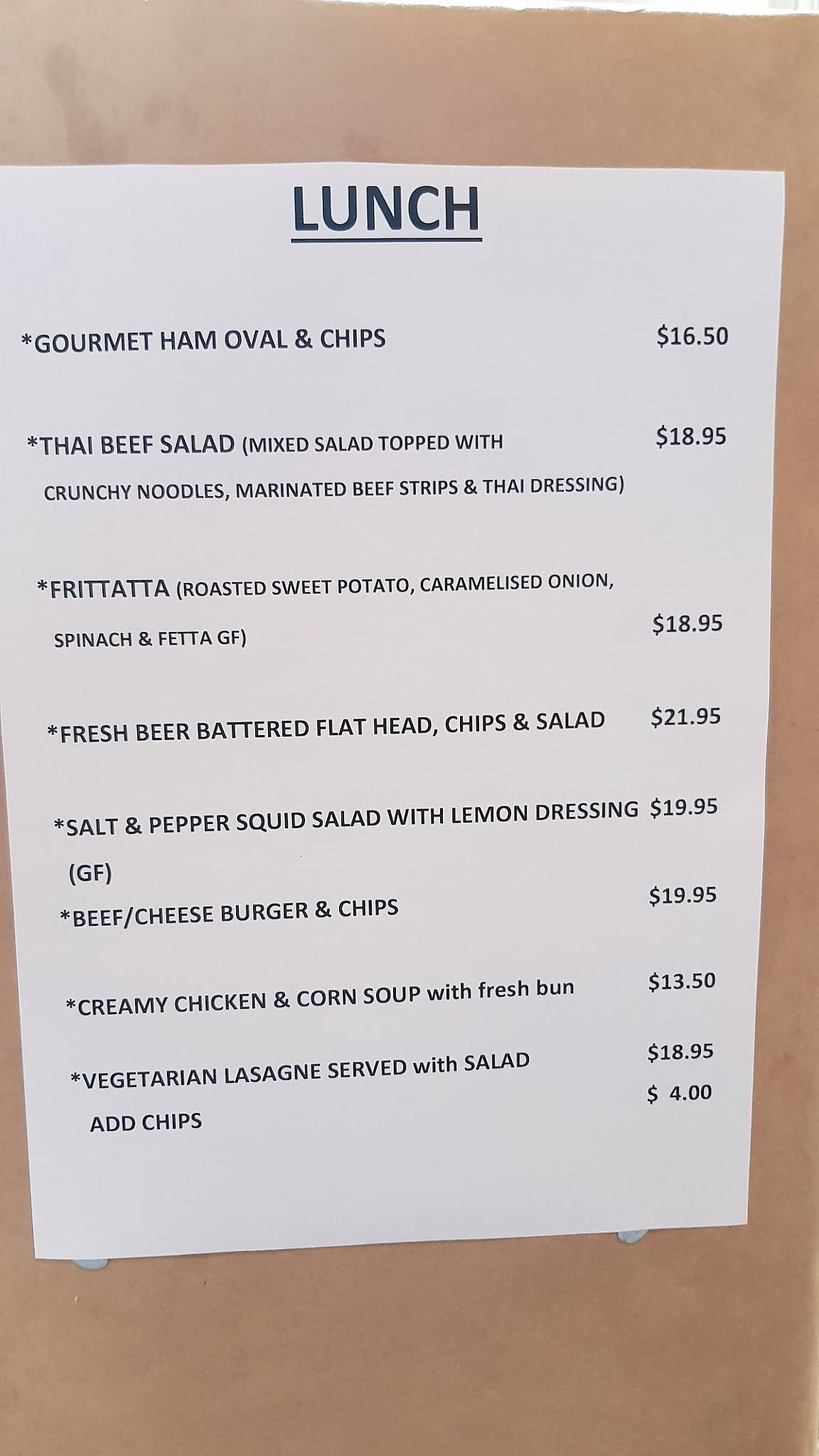 Carta de Tenterfield Corner Cafe, Tenterfield