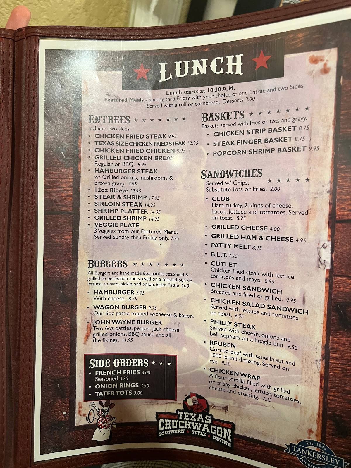 Menu at Texas Chuck Wagon restaurant, Nash